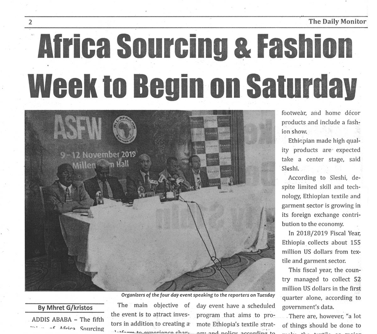 press 2019-11 The Daily Monitor – ASFW Africa Sourcing and Fashion Week